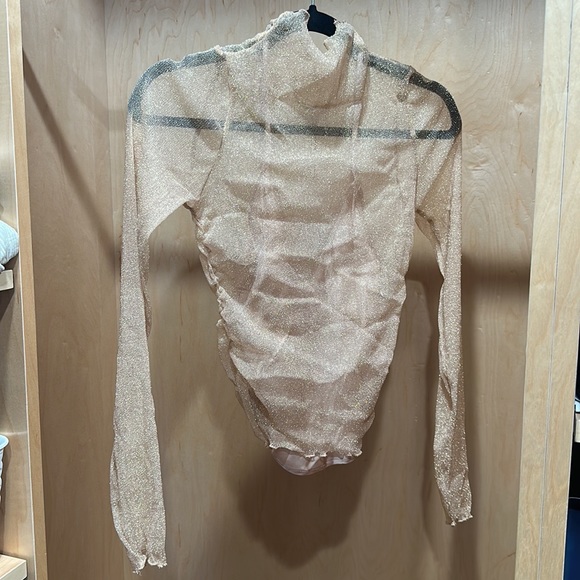 Zara | Tops | Shiny Tulle Top Bronze M By Zara | Poshmark